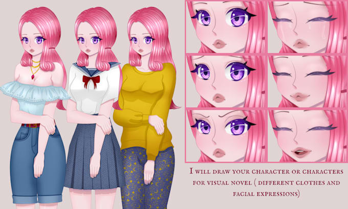 Draw your visual novel character or characters by Howaitorairakku | Fiverr
