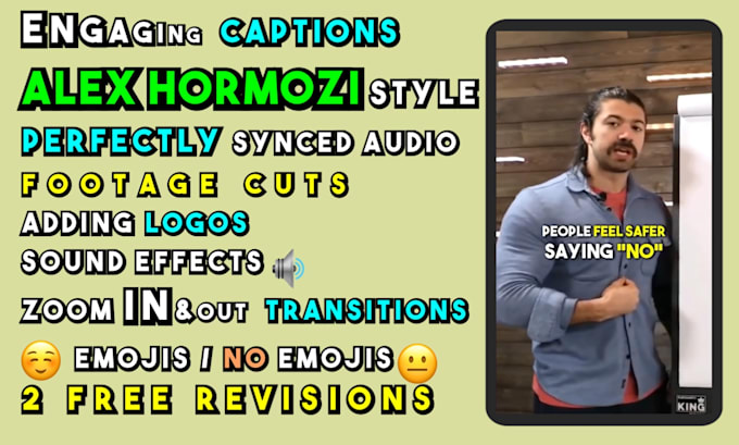 Add alex hormozi style captions and subtitles by Arnitas | Fiverr
