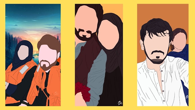 Draw a faceless minimalist digital portrait illustration by ...