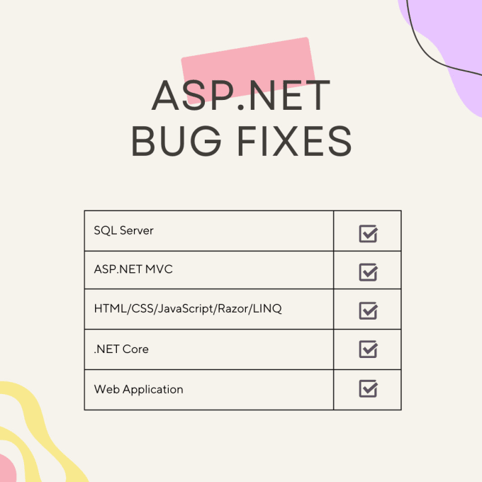 Fix bugs in asp dot net mvc asp dot net core by Daniellehoopes1 | Fiverr