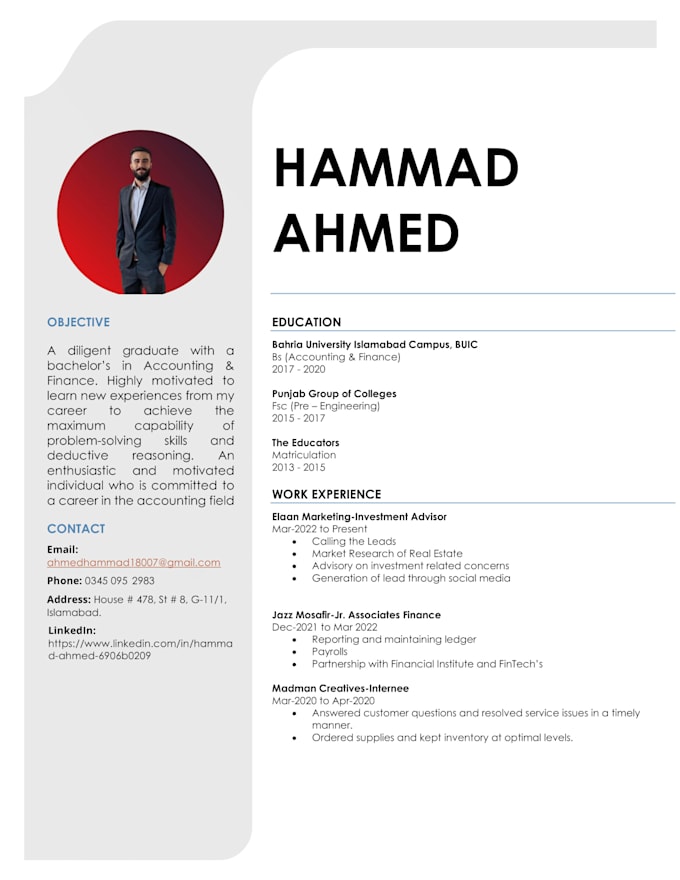 Create your professional resume by Hammad_ahmed99 | Fiverr