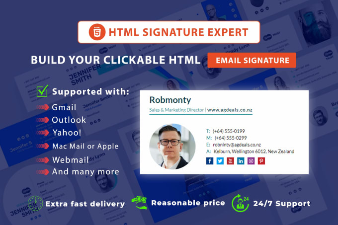 Create clickable html email signature for gmail, outlook mac by Md ...