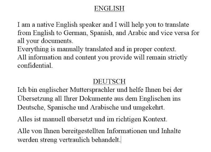Professionally translate your projects from english to german spanish ...
