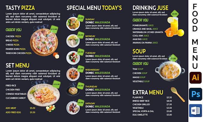 Do eye catching restaurant menu, food menu design by Kaiyum963 | Fiverr