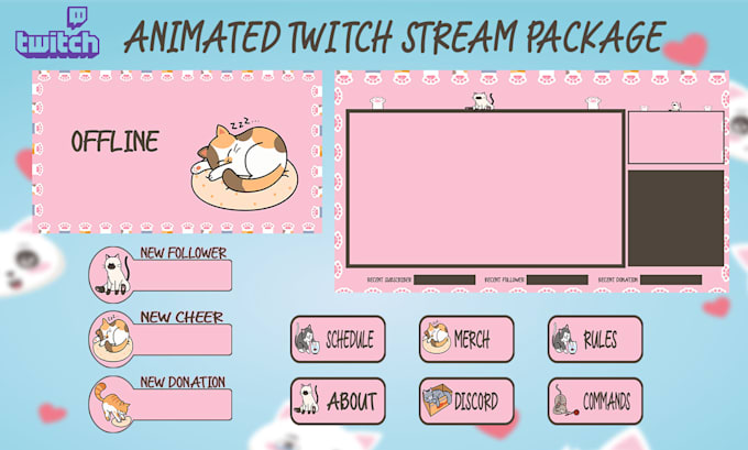 Design animated cute kitty stream package by Lmehede | Fiverr