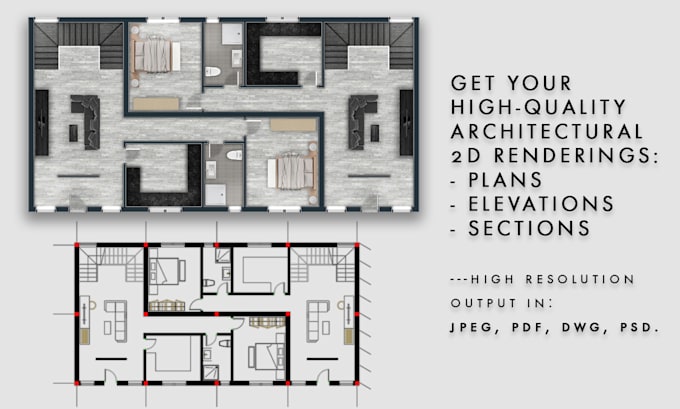 Render your 2d architectural plans, elevations and sections by ...