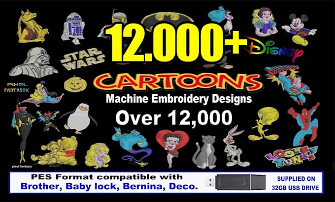 12,000 cartoon disney themed embroidery designs pattern collection on ...