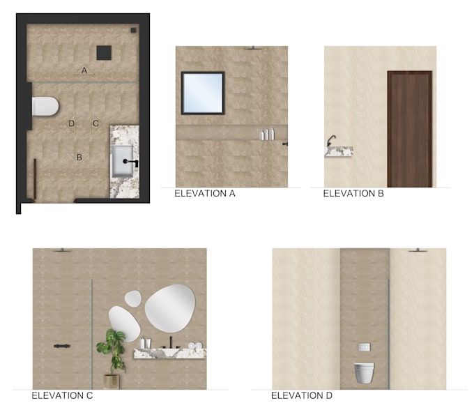Design bathroom, 2d details and photoshop render by Naarchitects22 | Fiverr