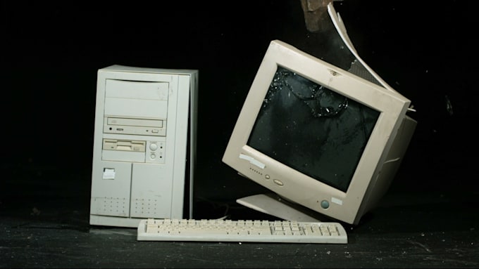 Put your message on a computer being smashed by sledgehammer by Deemon ...