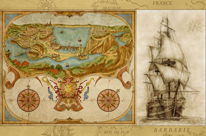 Draw fantasy map or ship illustration with cool details by ...