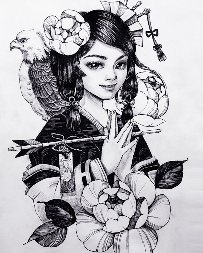 Create unique surrealism, realism, line art, tattoo design by ...
