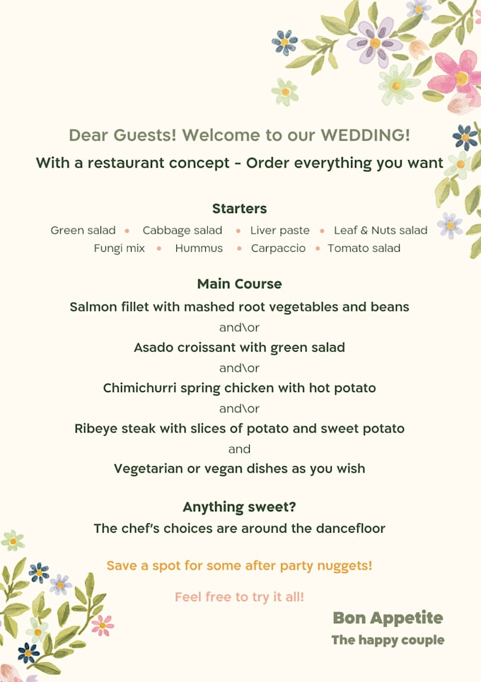 Write and design your event menu by Lirirudnik | Fiverr