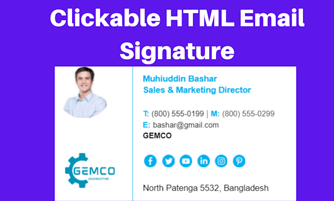 Create clickable email signature or html email signature by Kawsarsabit | Fiverr