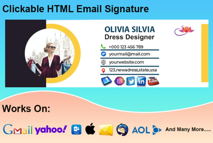 Create a clickable html email signature for gmail, yahoo, outlook and apple etc by Catchy ...
