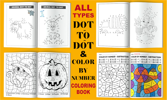 Create activity coloring pages and book cover designs for kids and ...