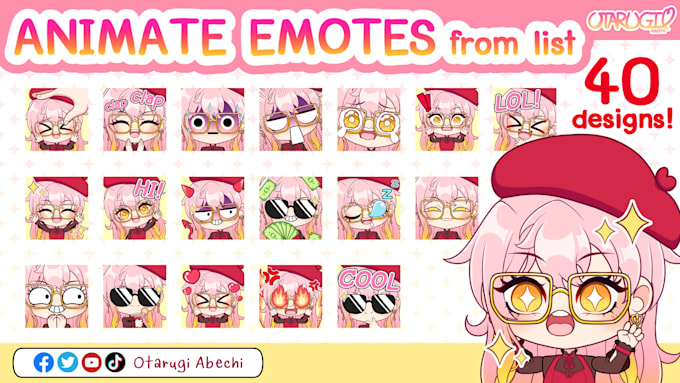 Draw and animated cute emotes from the list by Otarugiabechi | Fiverr