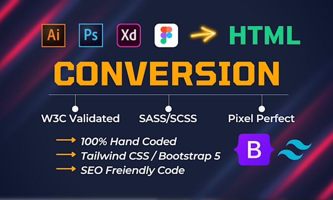 Convert psd to html, xd to html, figma to html bootstrap tailwind css by Kazi331 | Fiverr