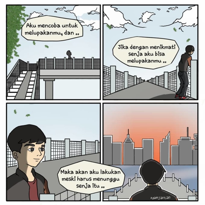 Draw a 4 panel cartoon comic strip by Monjak_id | Fiverr