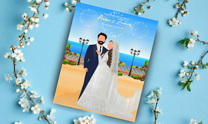 Make customized wedding invitation card with couple portrait by ...