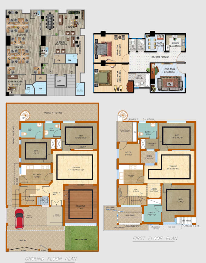 Render a professional 2d floor plan in photoshop by Qasimnespak | Fiverr