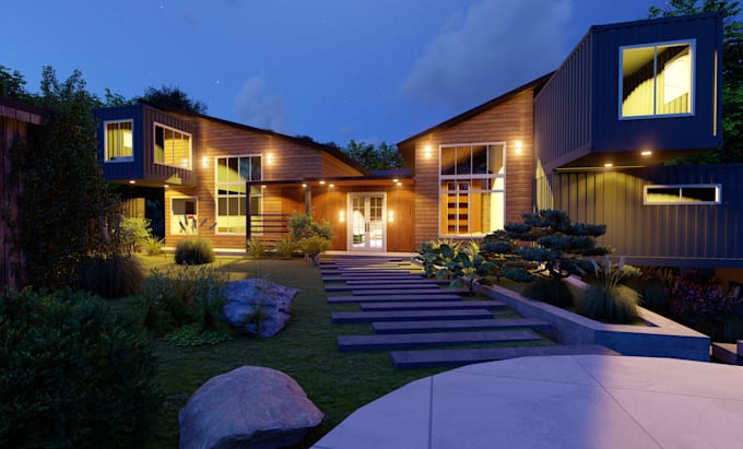 Design, plan, 3d render shipping container home, house apartment cafe ...