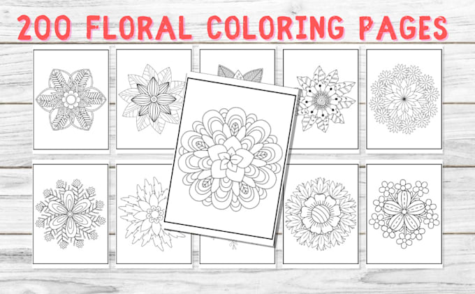 Provide you 200 floral coloring pages ready to print by Nawalel449 | Fiverr