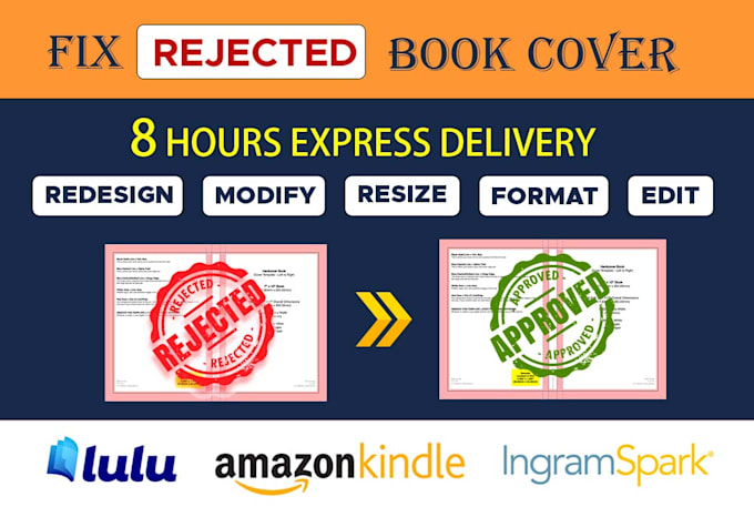 Fix, modify, edit, format, resize rejected book cover for kdp by Art ...