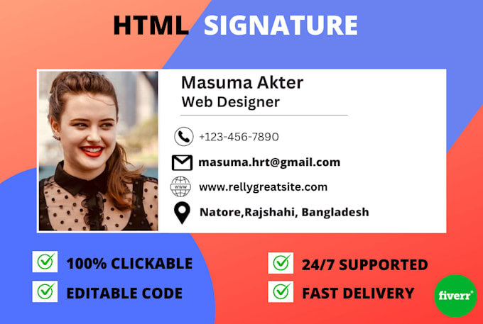 Create a modern and clickable html email signature by Masuma88 | Fiverr