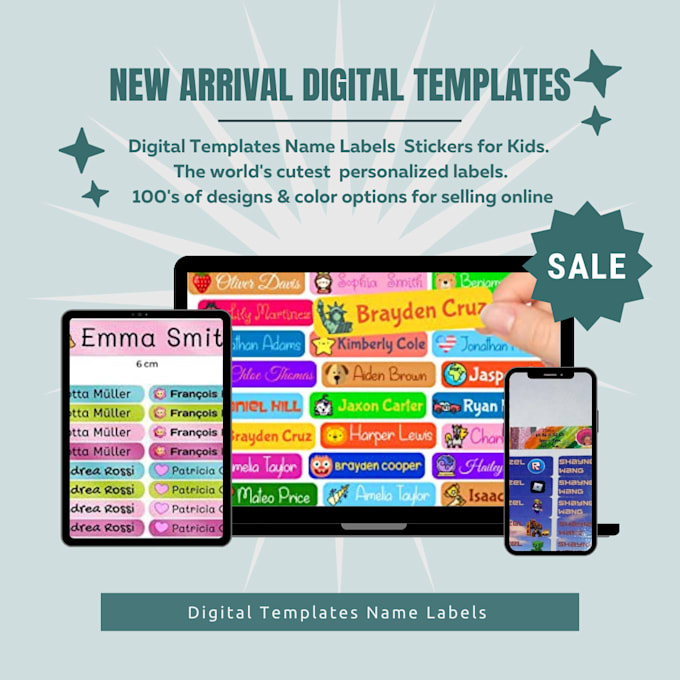 Send u digital canva name labels templates for etsy selling by ...
