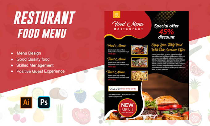 Do create restaurant menu design, digital menu design, menu board by ...