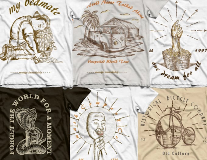 Create a vintage t shirt design logo with hand drawing by Artsfastlogo ...