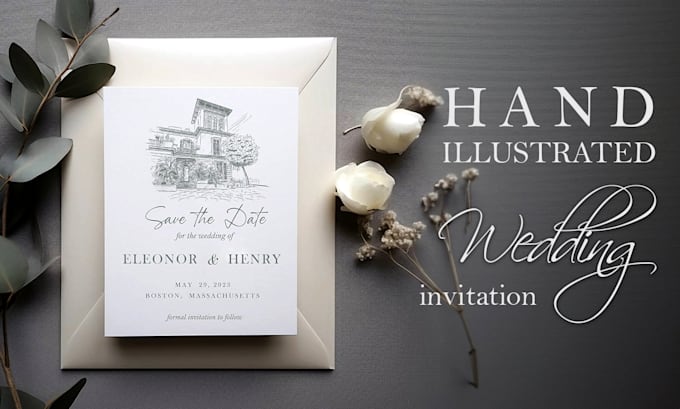 Create hand illustarted wedding invitation by Galaartcome | Fiverr