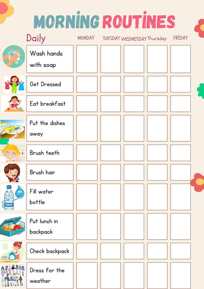 Design some morning daily routine sheet for kids by Cihadkayan | Fiverr
