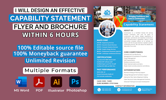 Design an effective capability statement, flyer and brochure within 6 ...