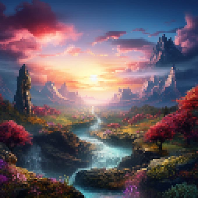 Create a colorful and expressive pixel art landscape by Showkage | Fiverr