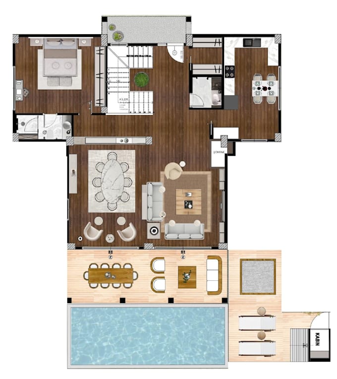 Color, texture and render floor plan, section and elevations by ...