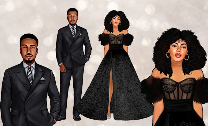 Draw african american full body cartoon portrait character by ...