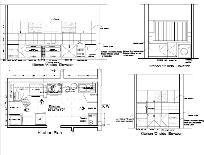 Floor plan, kitchen, furniture, wardrobe and office space design by ...