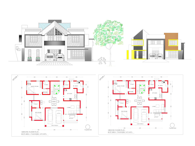 Draw building plan ,cross section and elevation by Ambili_pk | Fiverr