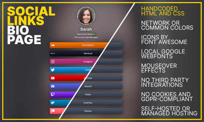 Create a social links bio website in html and css by Seschwarz | Fiverr