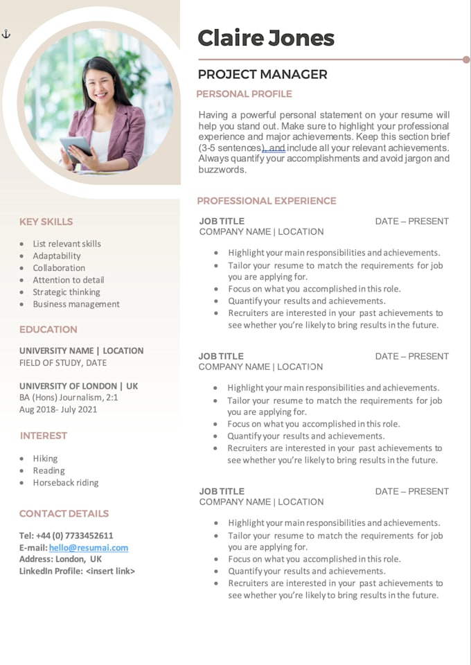 Fill in your resume to your chosen professional template by Resumai ...