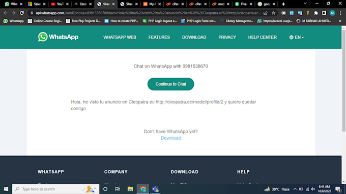Integrate whatsapp with custom message to your web app by ...