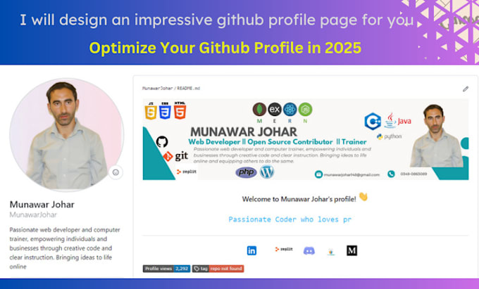 Design an attractive github profile page by Munawarjohar | Fiverr