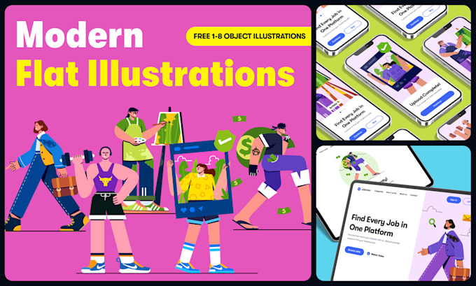 Create 2d modern web apps illustrations with a flat style by ...