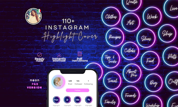 Provide neon instagram highlight cover, ready to use by Silviarockstar ...