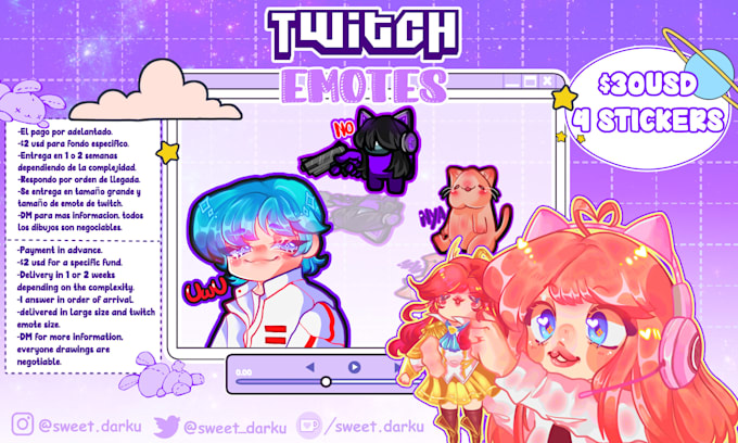 Draw emotes for twitch by Sweetdarku | Fiverr