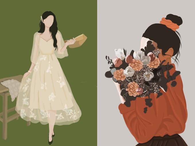 Draw minimalist cartoon potrait with faceless style by Artrianis | Fiverr