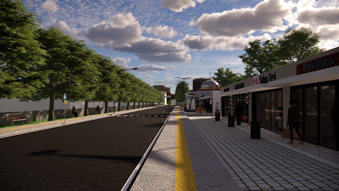 3d design shared street, sidewalk, parking lot, bike lane and jogging ...
