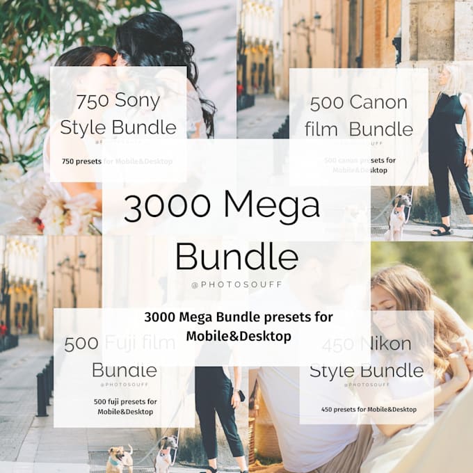 Give you 3000 lightroom presets mega bundle mobile and desktop adobe lightroom by Photosouff1 ...