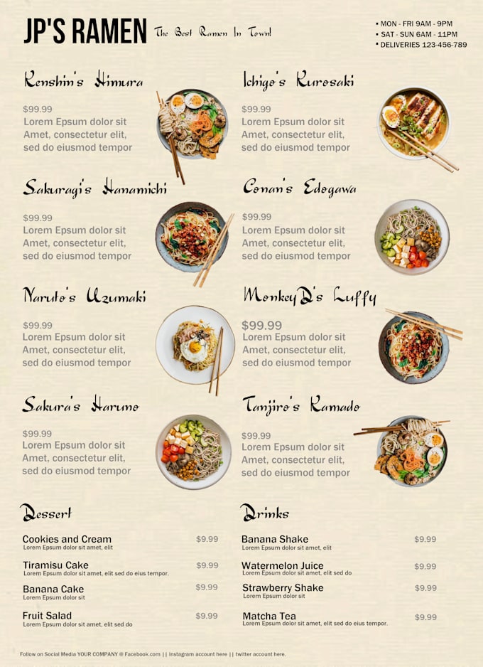 Create catchy menu for your restaurant or bar by Jdelima | Fiverr